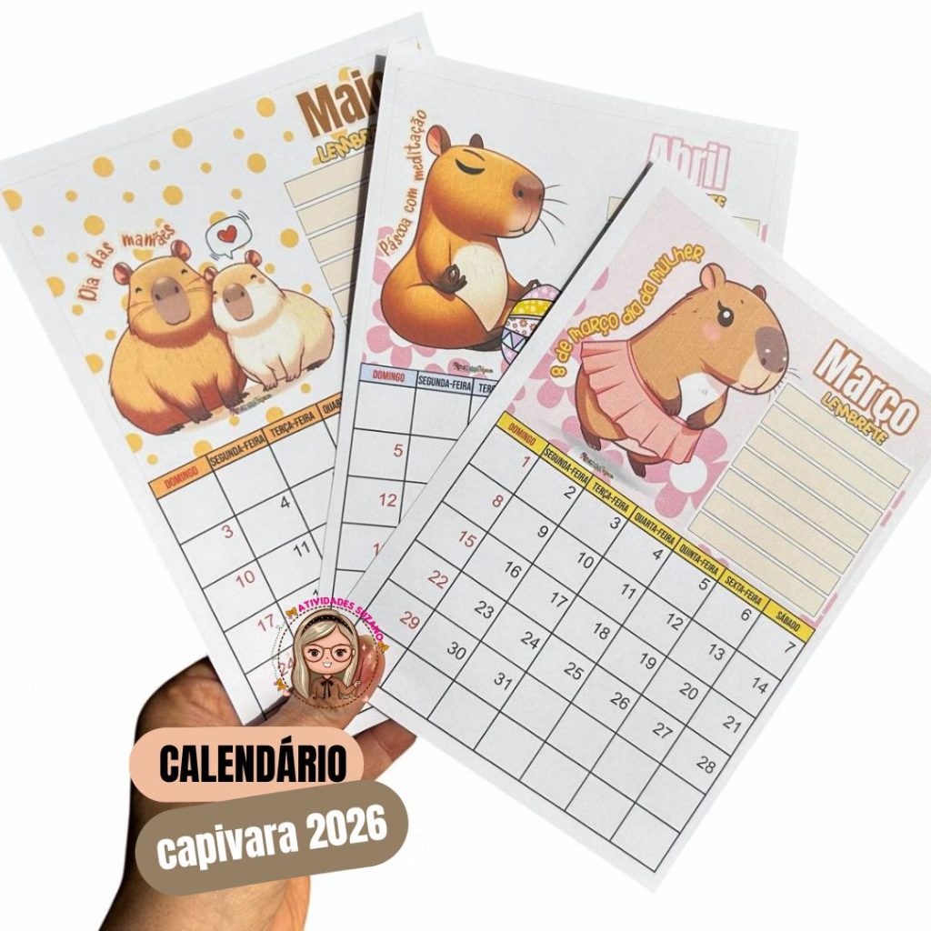 Kit Calendário 2026 – Tema Capivara – Loja atividades Suzano